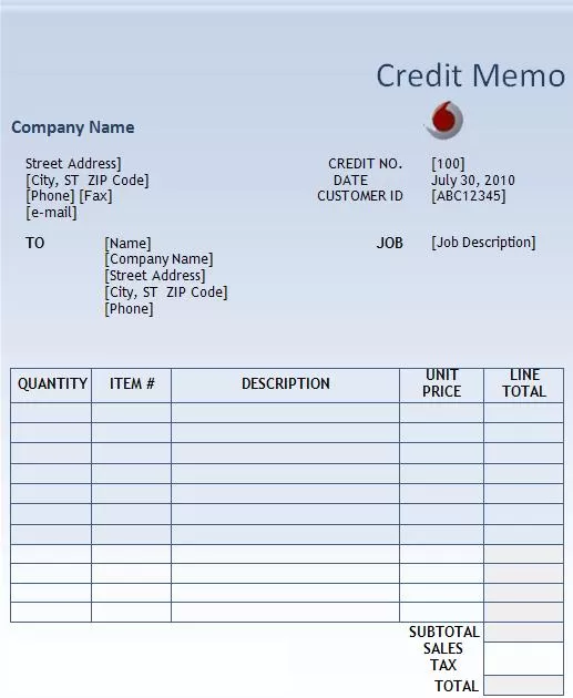 Credit Memo Template | Free Word Templates